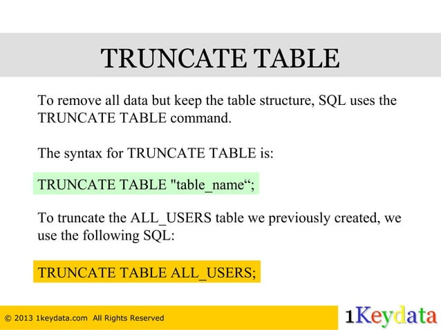 SQL Tutorial - How To Create, Drop, and Truncate Table | PPT