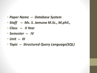 Structured Query Language(SQL) | PPT