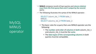 MYSQL using set operators | PPT
