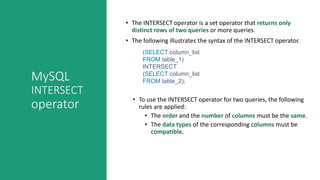 MYSQL using set operators | PPT