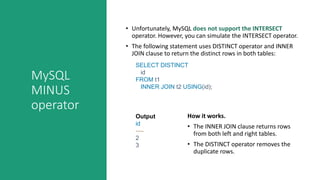 MYSQL using set operators | PPT
