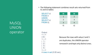 MYSQL using set operators | PPT