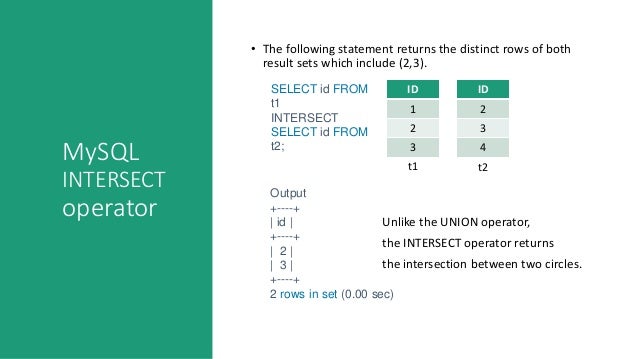 MYSQL using set operators