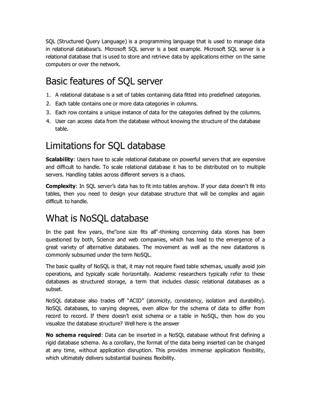 Sql vs NO-SQL database differences explained | DOCX | Databases ...