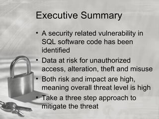 Sql vulnerability advisory presentation | PPT