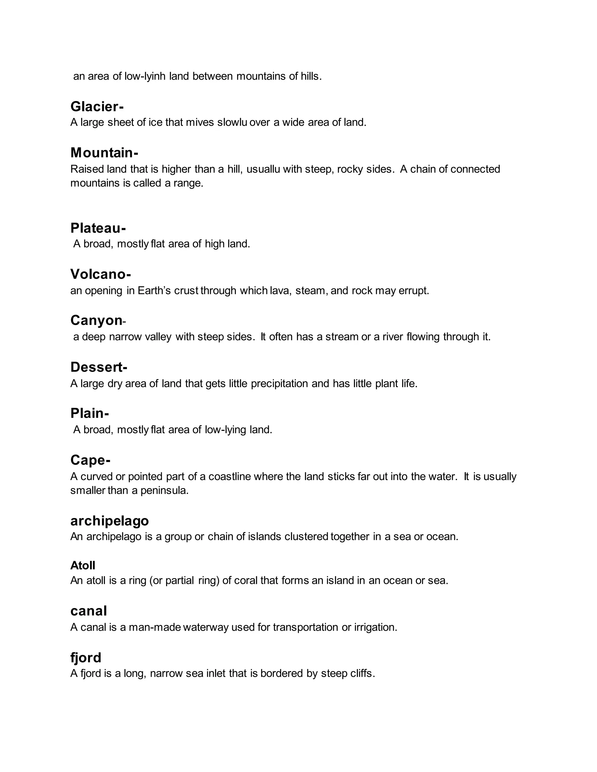 Geographic landform definitions | DOCX