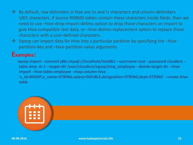 Sqoop Explanation with examples and syntax | PPT
