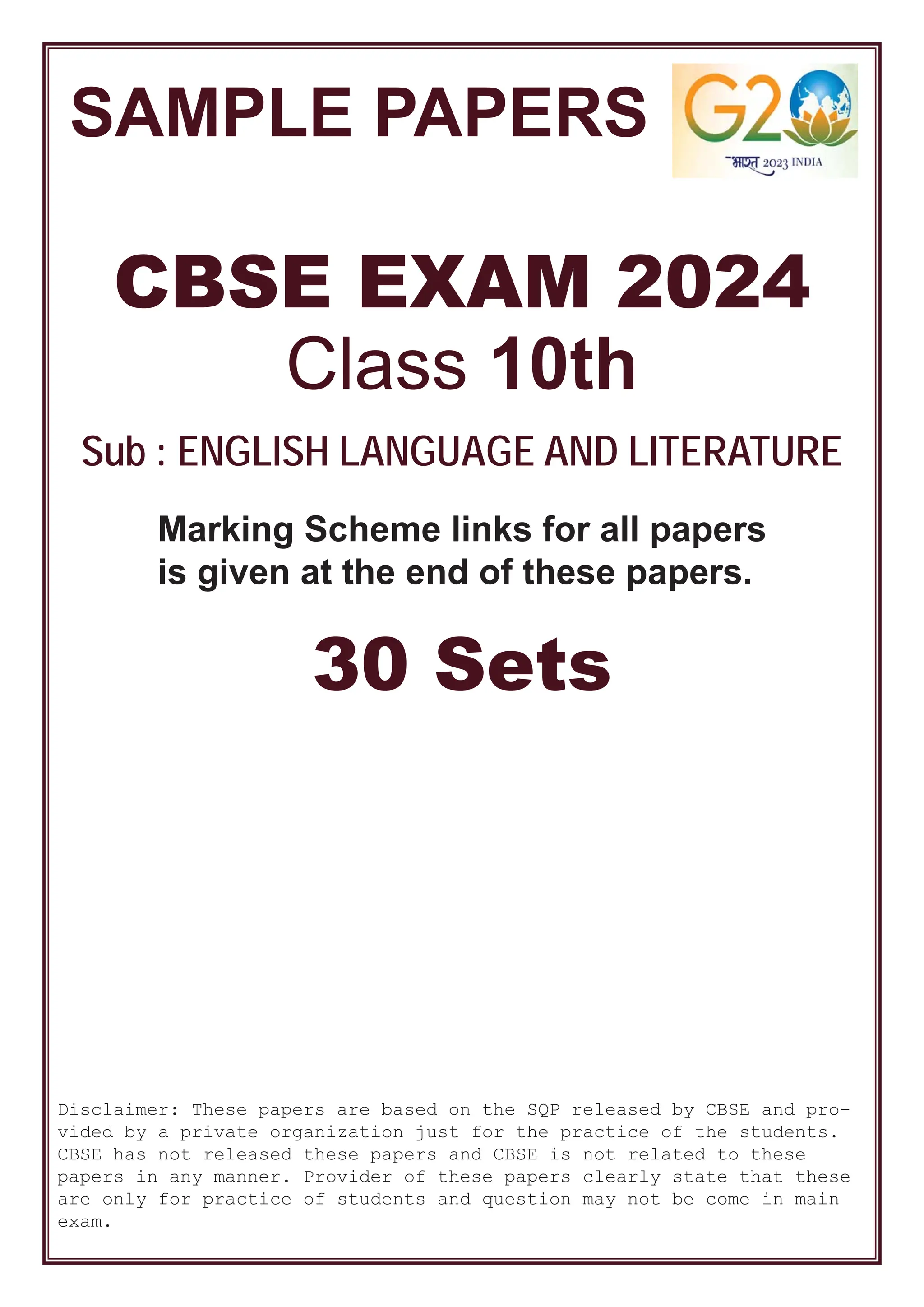 SQP 30 Sets English CBSE 10 sample paper | PDF