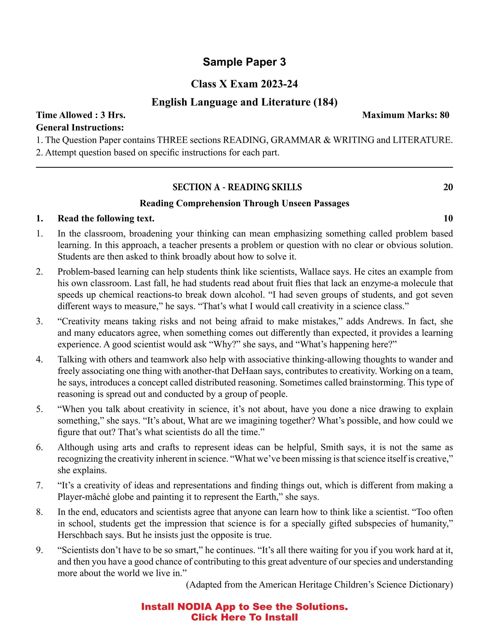 SQP 30 Sets English CBSE 10 sample paper | PDF