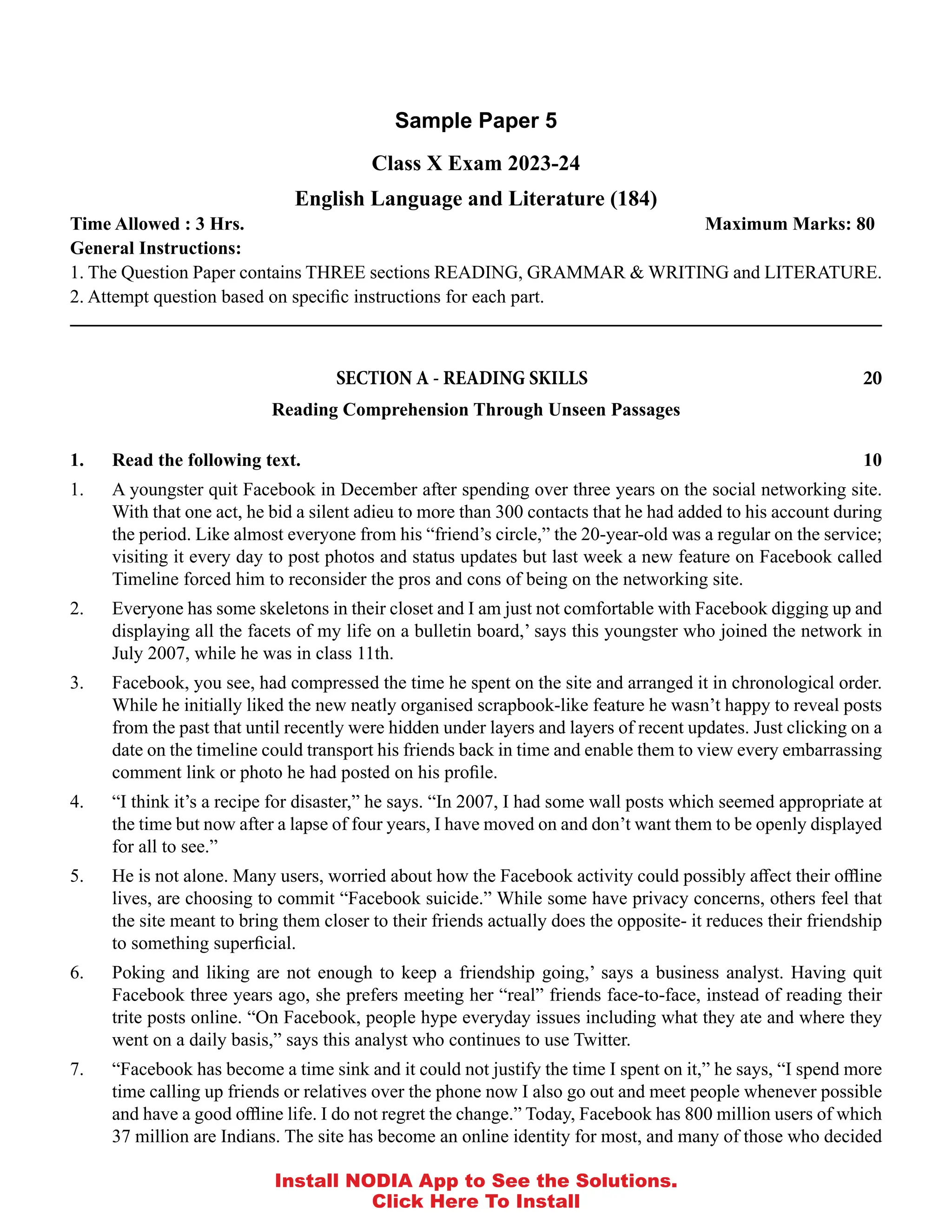SQP 30 Sets English CBSE 10 sample paper | PDF