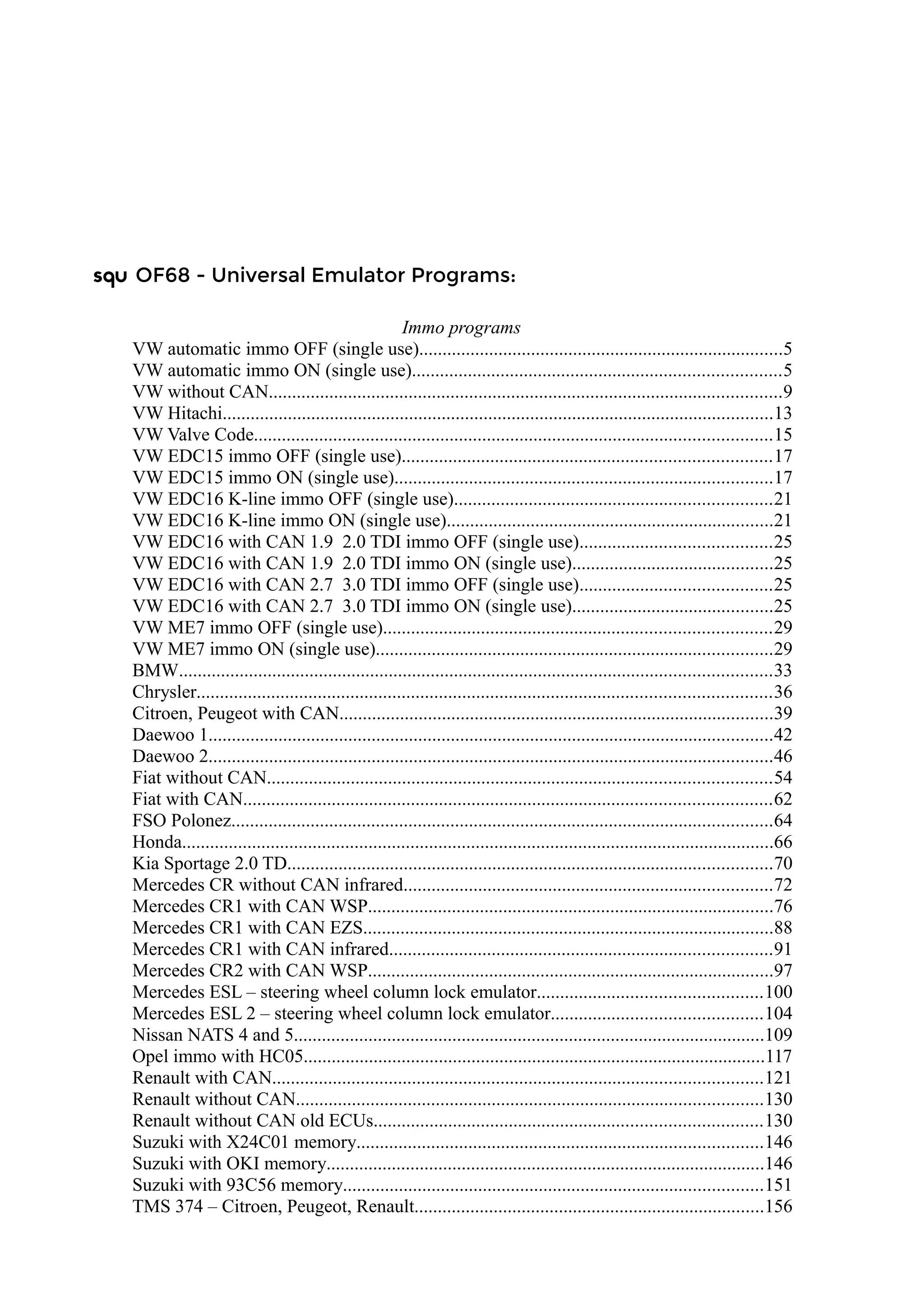 SQU OF68 Universal Car Emulator User Manual obdii365 | PDF