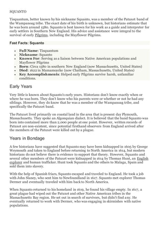 Squanto indian worksheet | PDF