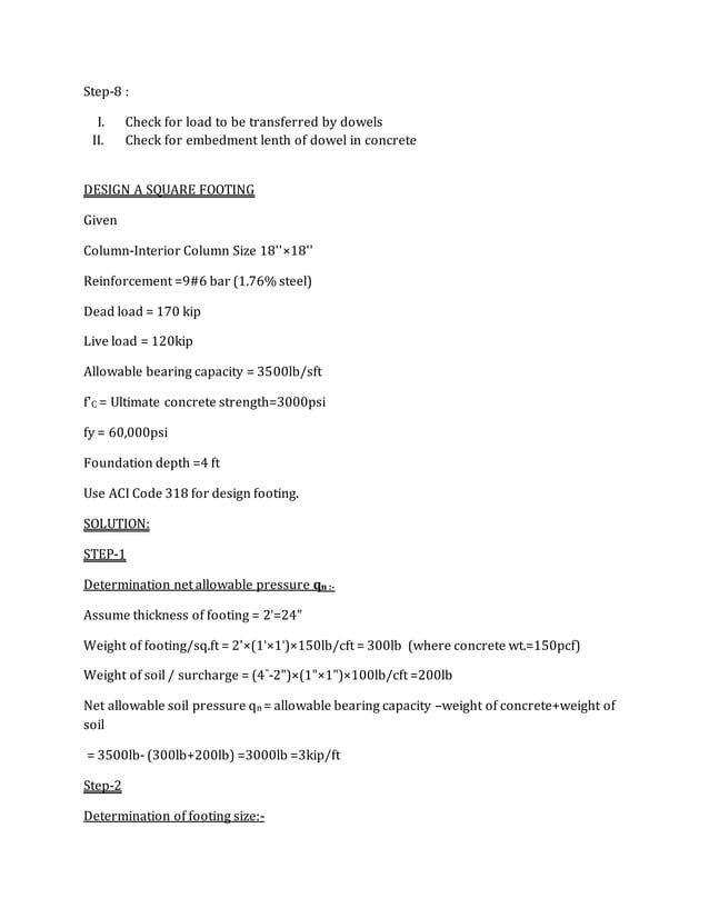 Square footing design | DOCX
