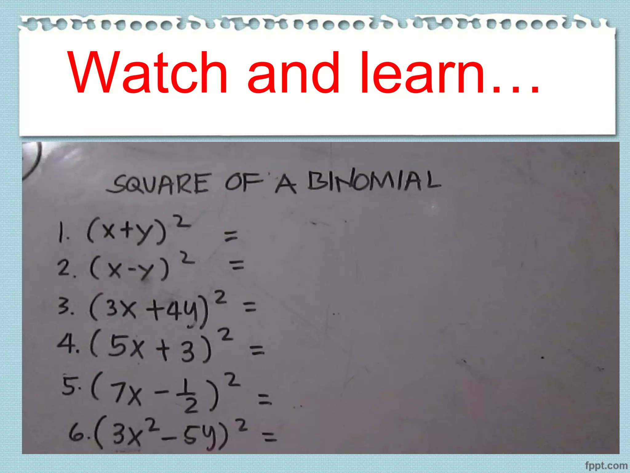 Square of binomial | PPTX