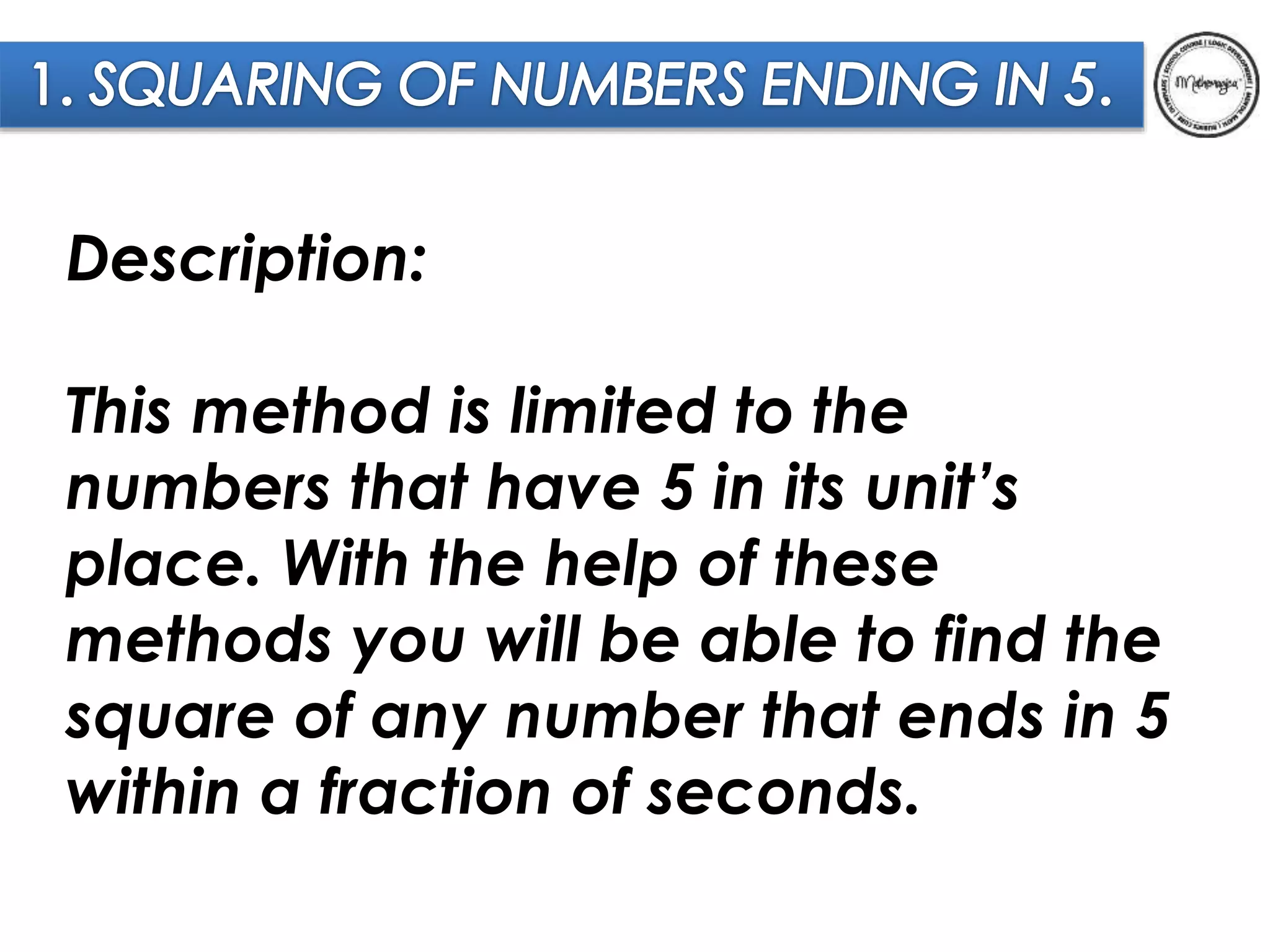 Square of Numbers that end in 5 | PPTX