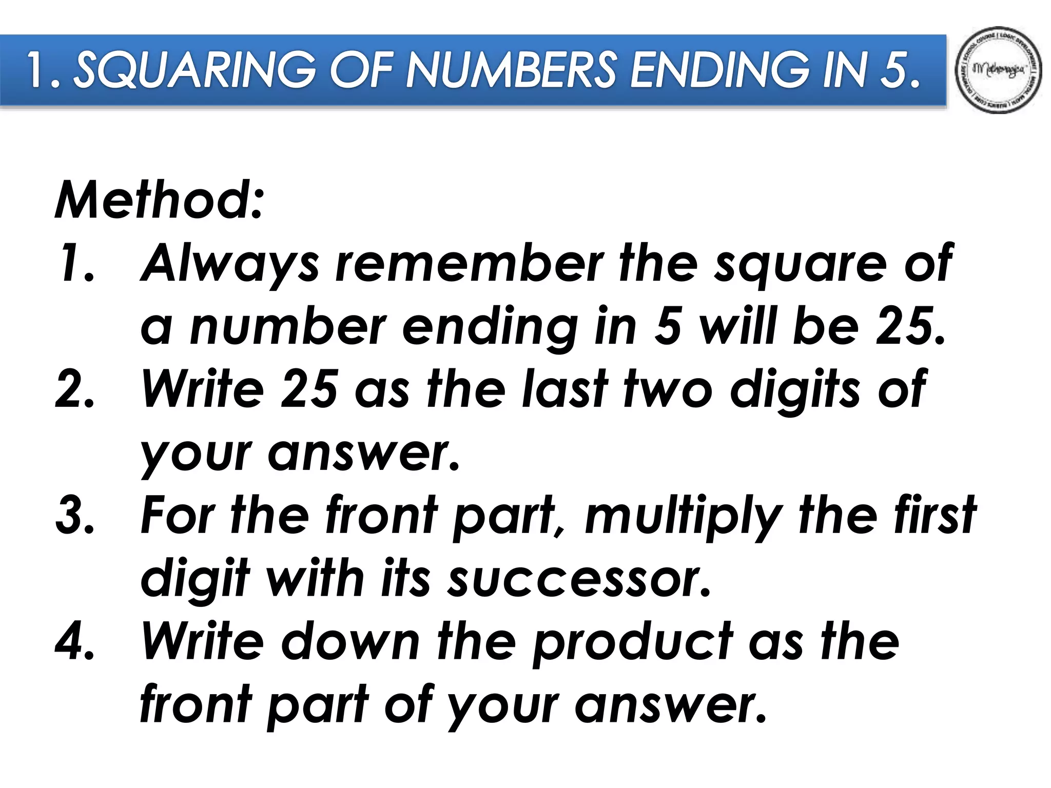 Square of Numbers that end in 5 | PPTX
