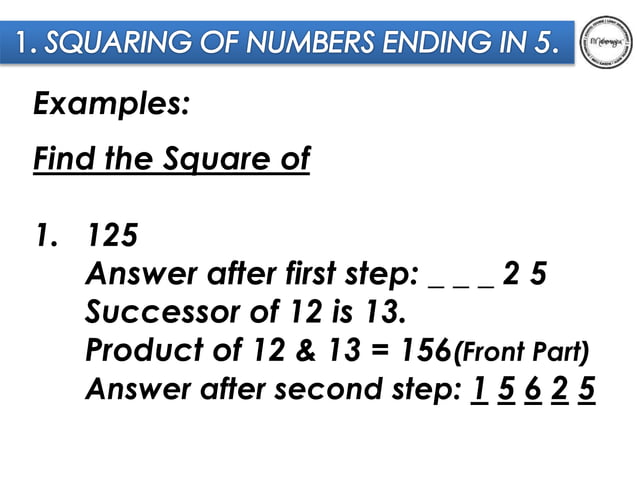 Square of Numbers that end in 5 | PPTX
