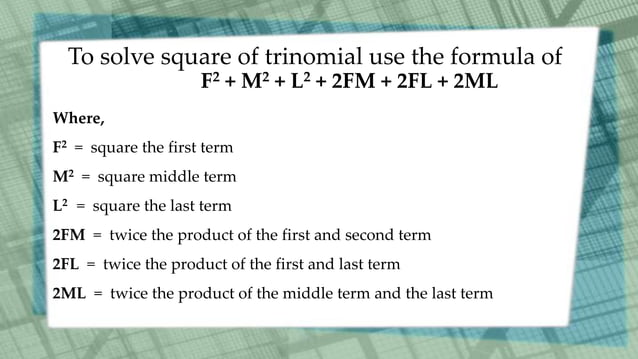 Square of trinomial | PPTX | Chemistry | Science