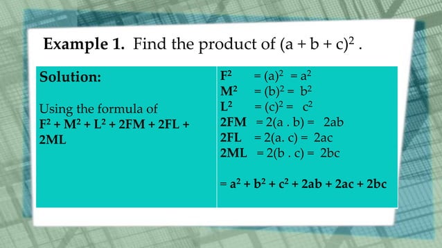 Square of trinomial | PPTX | Chemistry | Science