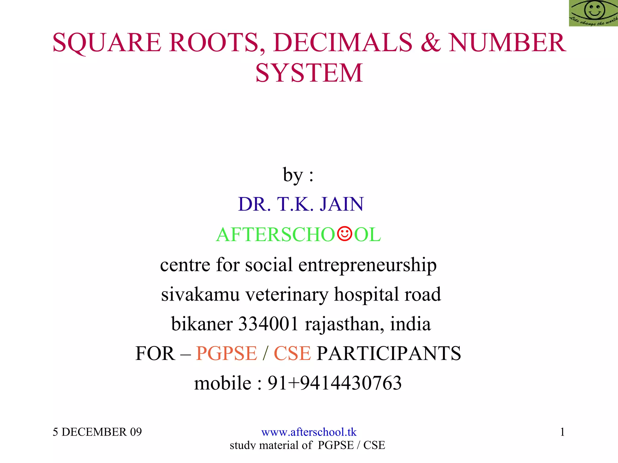 Square roots, decimals & number system | ODP