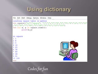 Square table in python | PPSX | Programming Languages | Computing