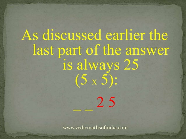 Squaring a 2 digit number ending in 5 | PPT