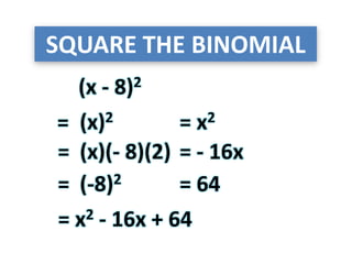 Squaring a binomial | PPT