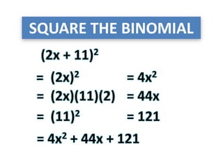 Squaring a binomial | PPT