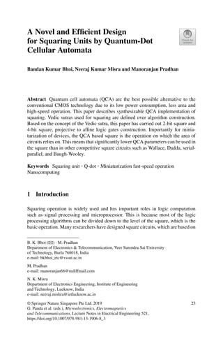 A Novel and Efficient Design for Squaring Units by Quantum-Dot Cellular Automata | PDF