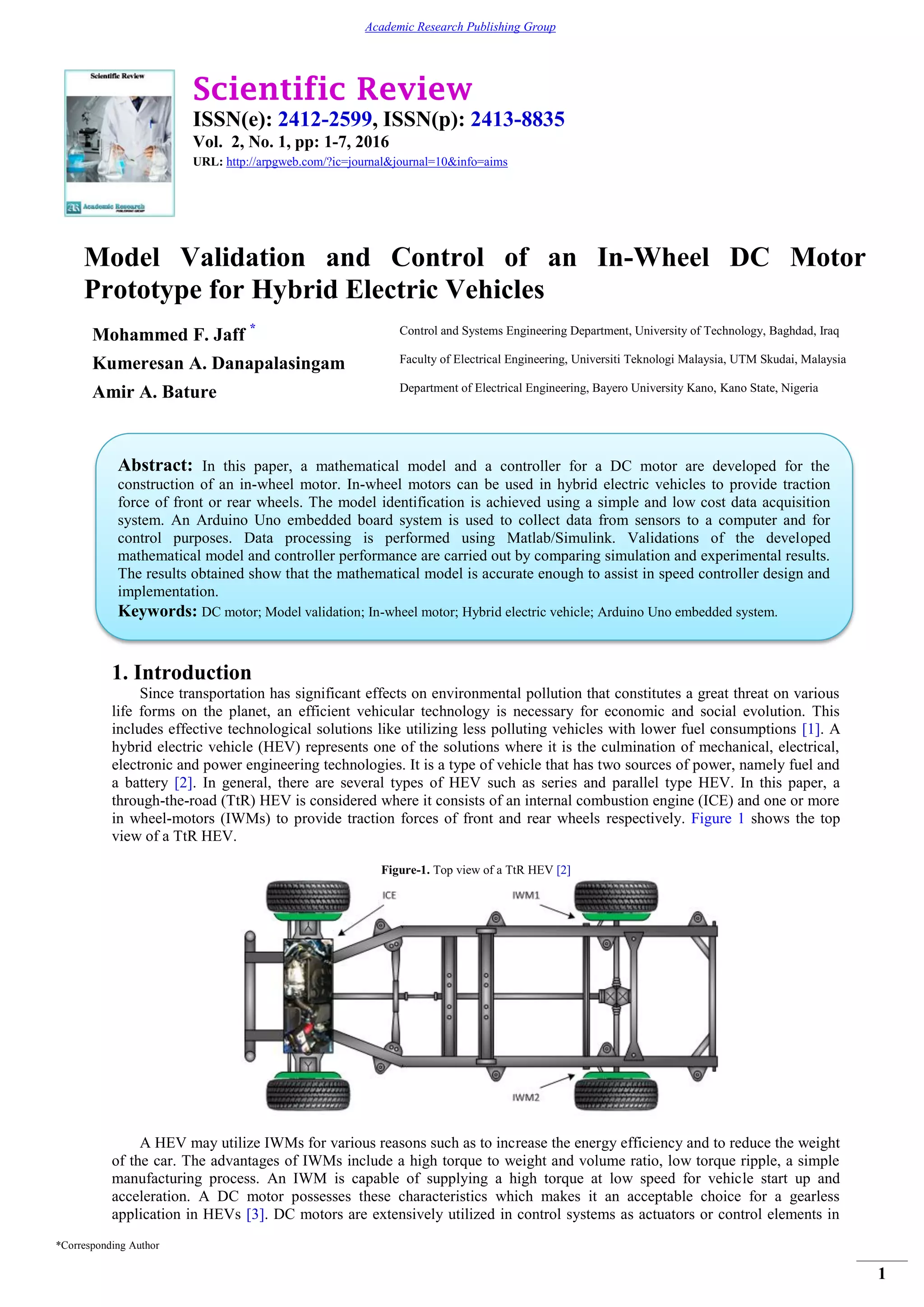 Model Validation and Control of an In-Wheel DC Motor Prototype for ...