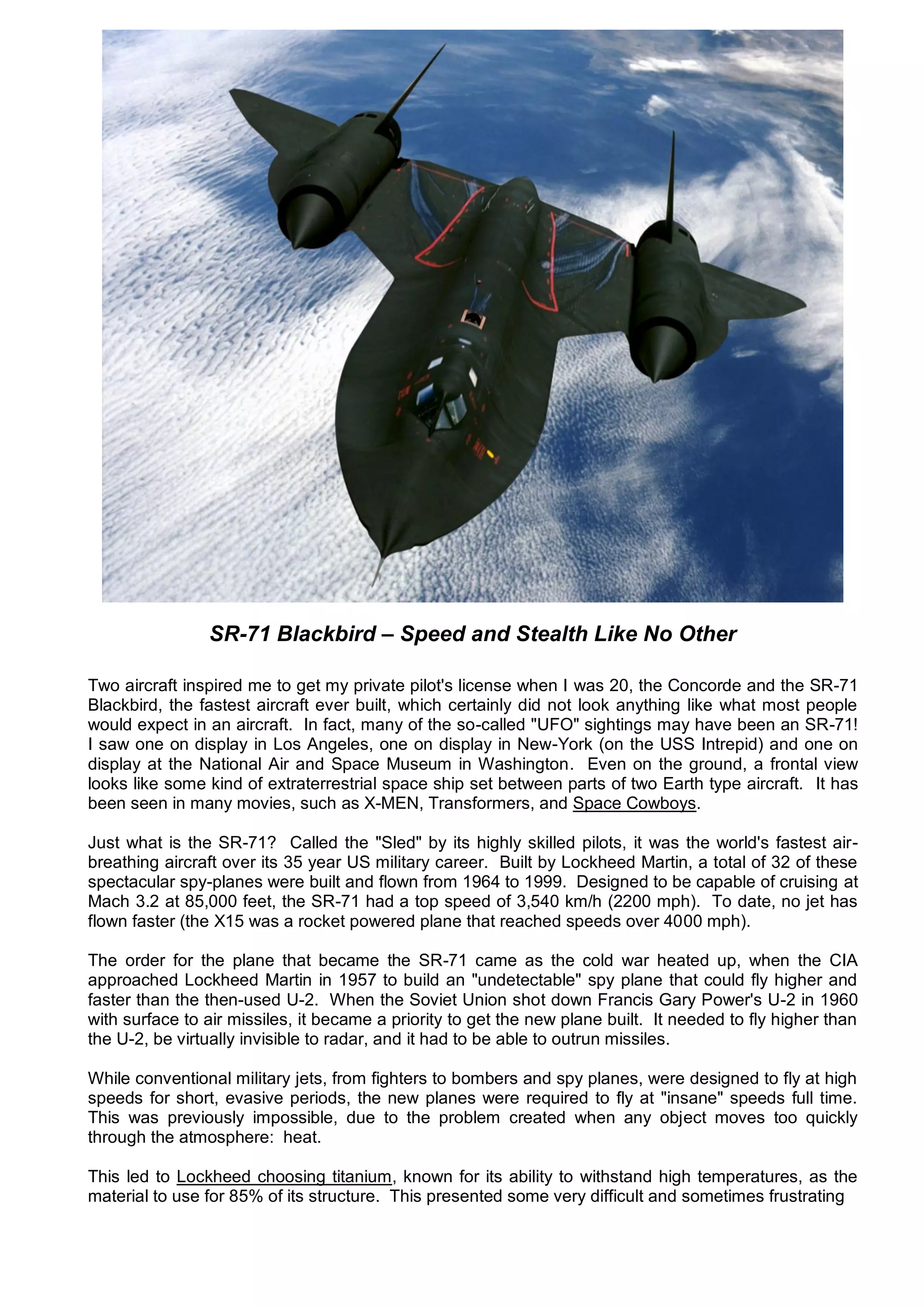 The SR-71 Blackbird – Speed and Stealth Like No Other | PDF