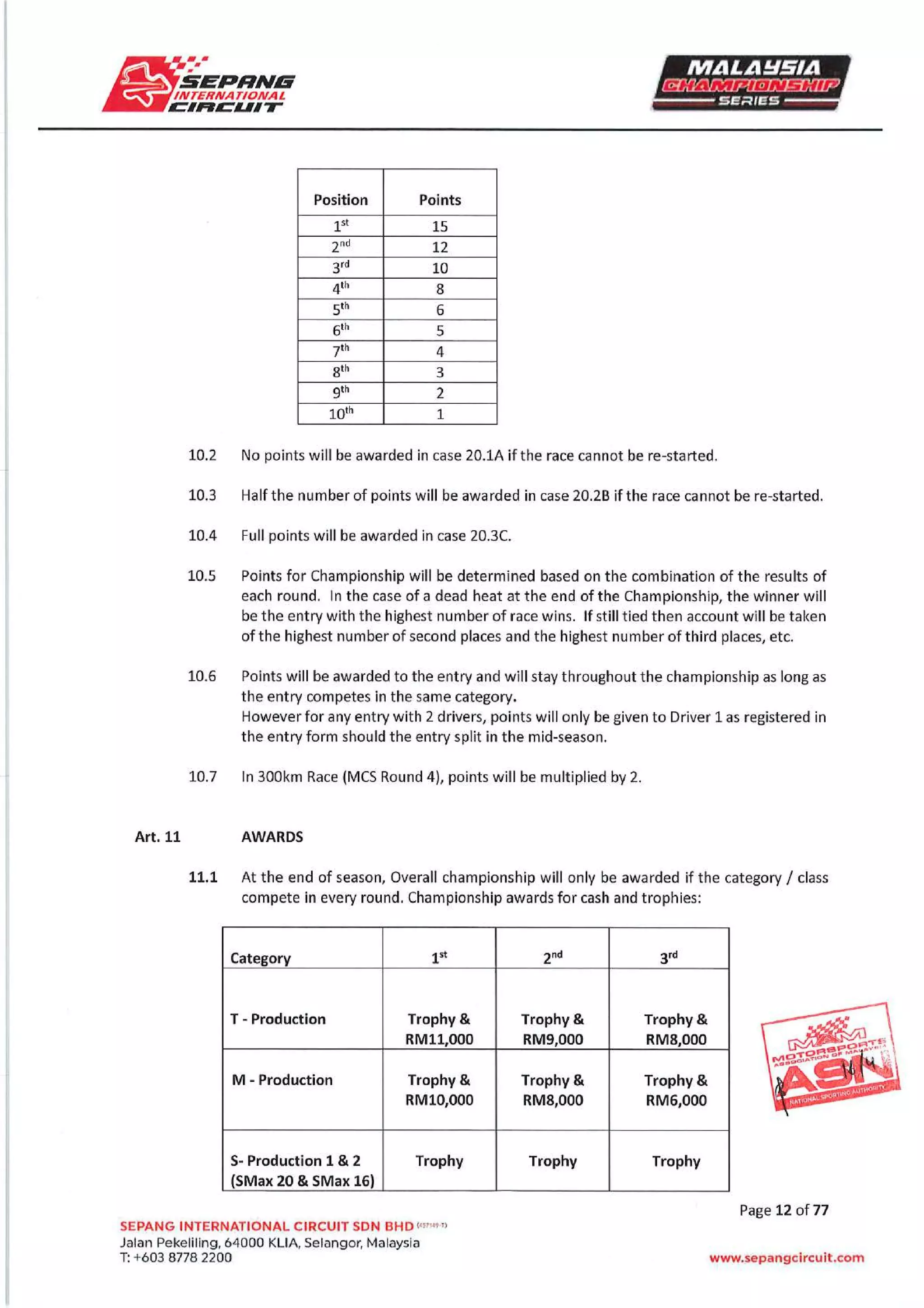 SUPPLEMENTARY REGULATIONS MCS 2021 SEPANG | PDF