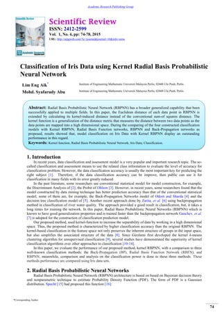 Classification of Iris Data using Kernel Radial Basis Probabilistic Neural Network | PDF