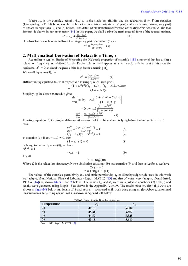 Computation of Dielectric Constant and Loss Factor of Water and Dimethylsulphoxide from 0.1 to ...
