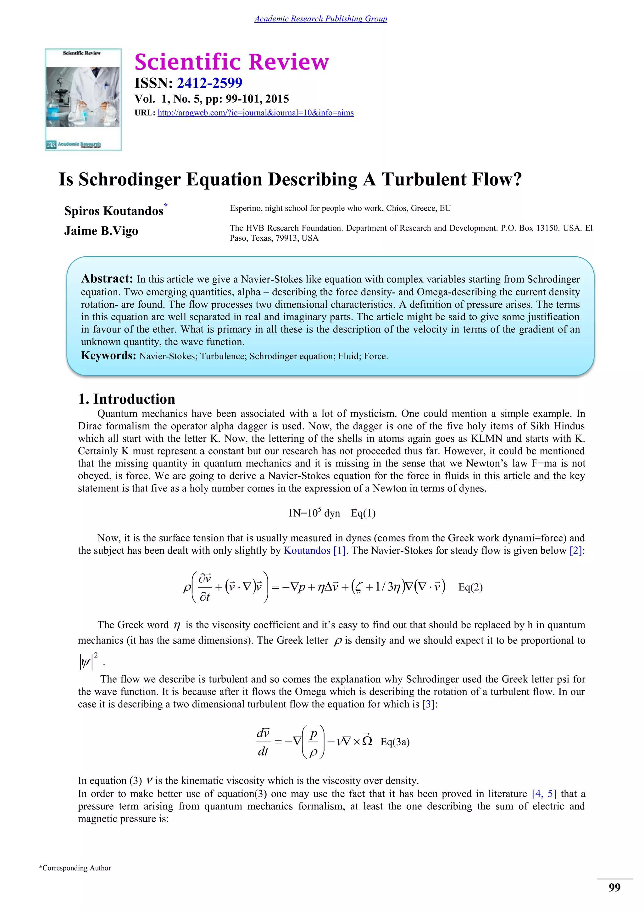 Is Schrodinger Equation Describing A Turbulent Flow? | PDF