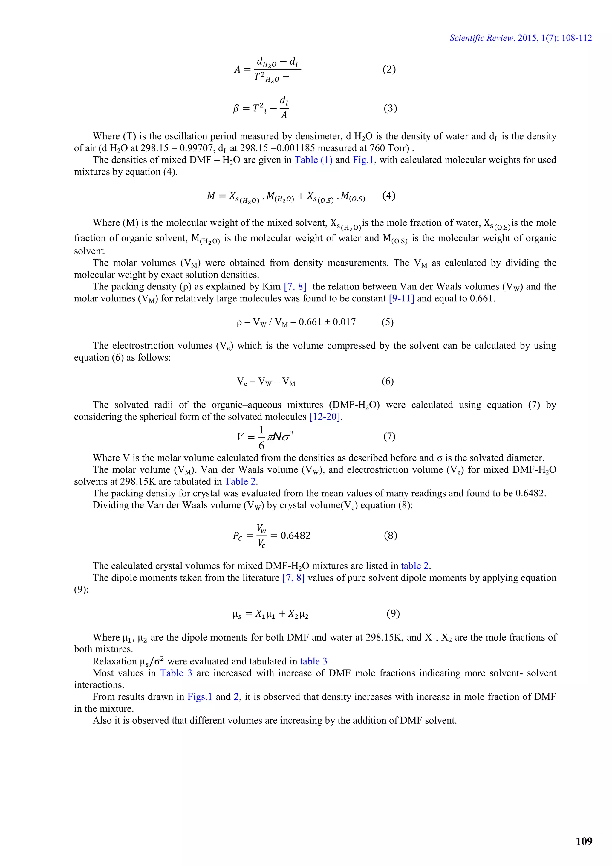 Accurate Solvent – Solvent Densities, Dielectric Constants and Volumes ...