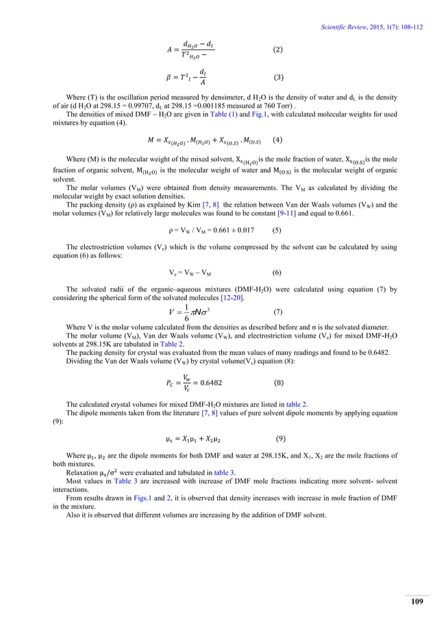 Accurate Solvent – Solvent Densities, Dielectric Constants and Volumes ...