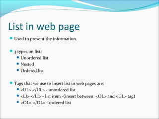 List in webpage | PPT