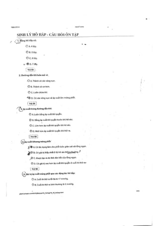 TRẮC NGHIỆM SINH LÝ HỌC HÔ HẤP | PDF
