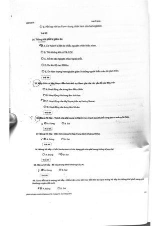 TRẮC NGHIỆM SINH LÝ HỌC HÔ HẤP | PDF