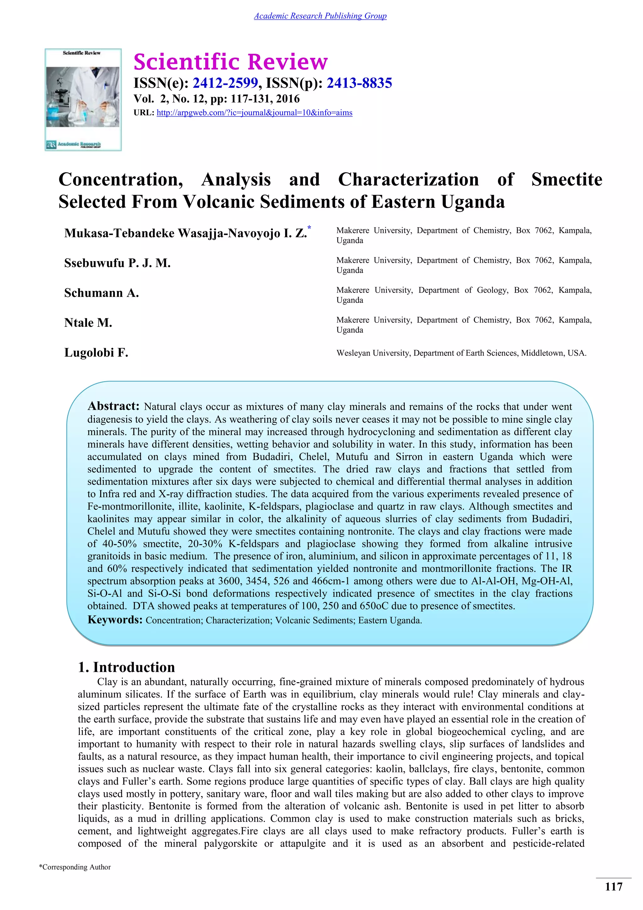 Concentration, Analysis and Characterization of Smectite Selected From ...