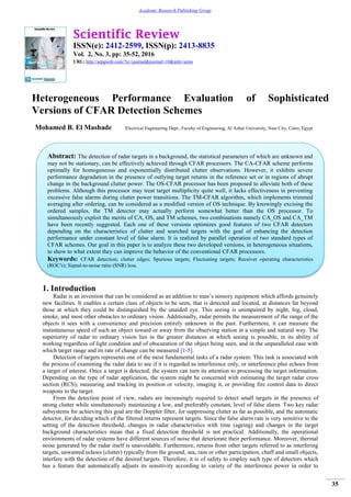 Heterogeneous Performance Evaluation of Sophisticated Versions of CFAR Detection Schemes | PDF