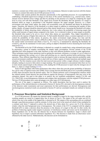 Heterogeneous Performance Evaluation of Sophisticated Versions of CFAR Detection Schemes | PDF
