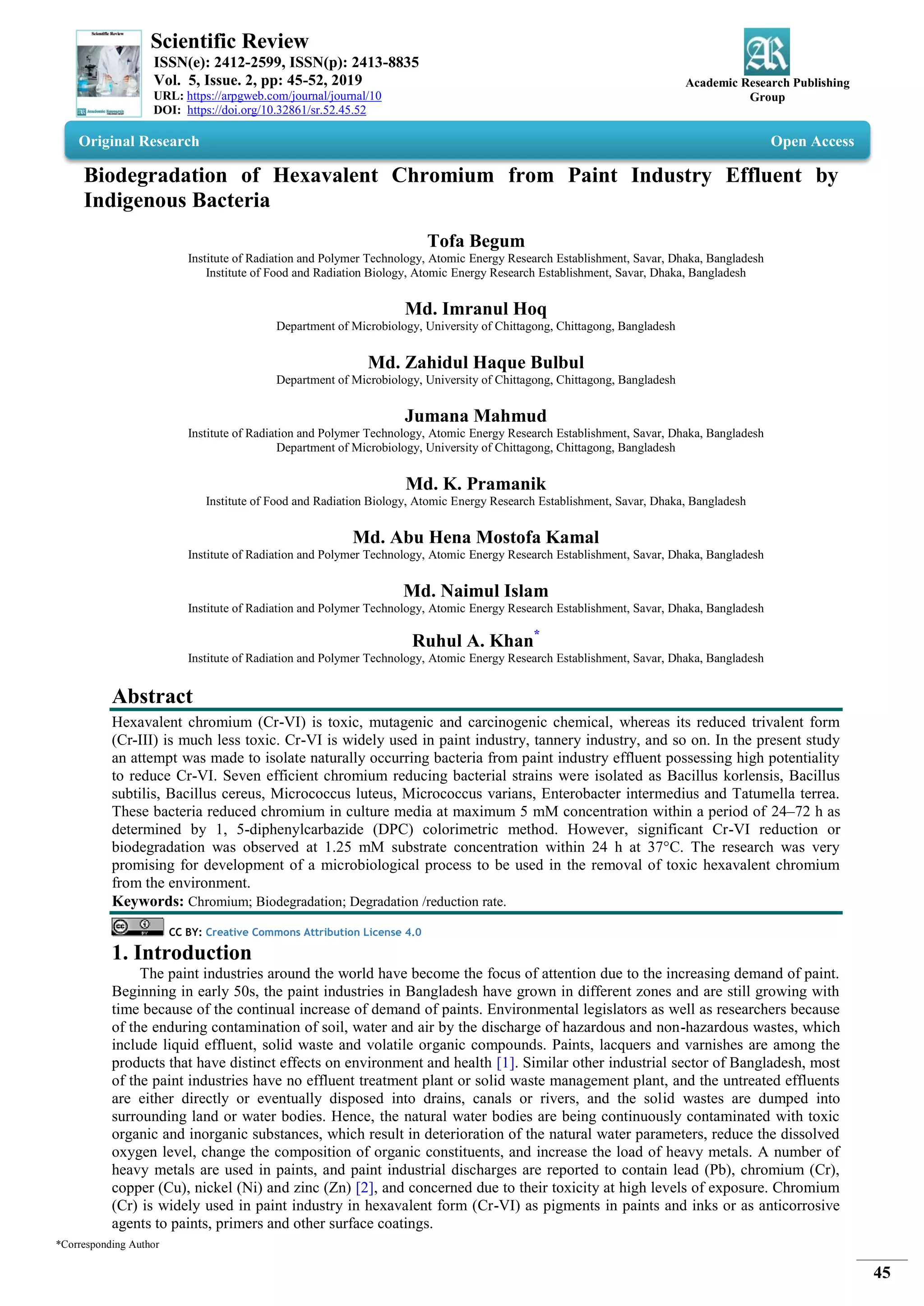 Biodegradation of Hexavalent Chromium from Paint Industry Effluent by ...