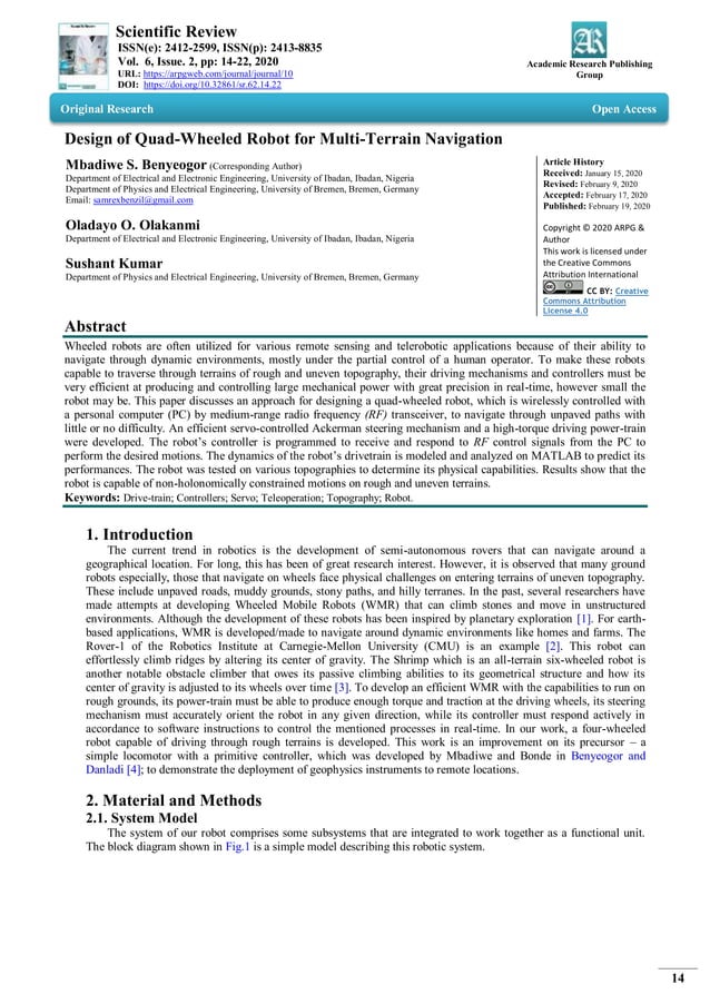 Design of Quad-Wheeled Robot for Multi-Terrain Navigation | PDF