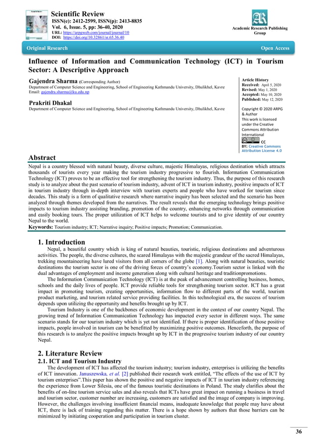 Influence of Information and Communication Technology (ICT) in Tourism ...