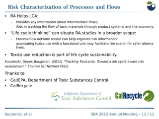 SRA 2012 - Towards a Life Cycle Aware Chemical Risk Analysis | PPT