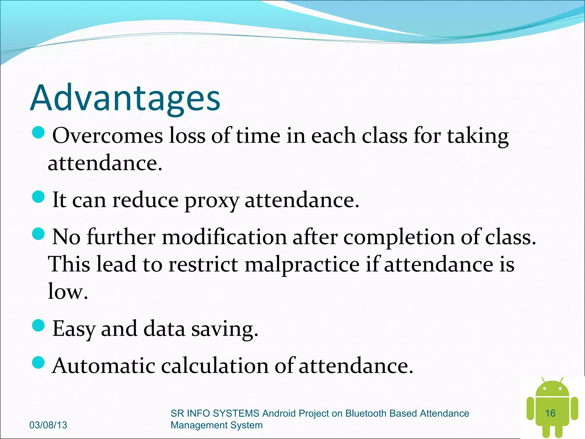 Srand022 Bluetooth Based Attendance Management System Ppt Operating Systems Computer