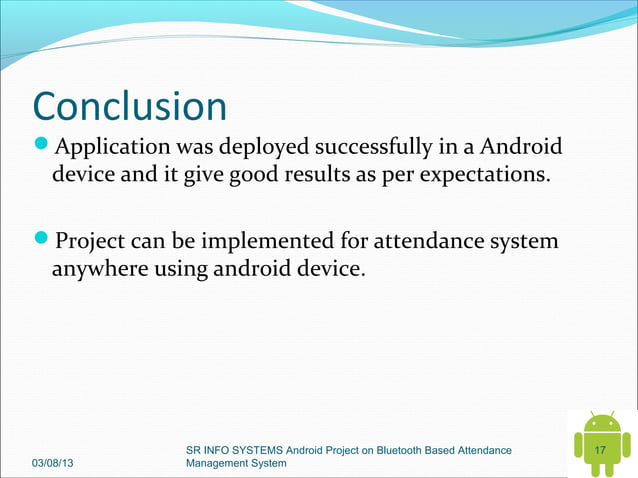 Srand022 bluetooth based attendance management system | PPT