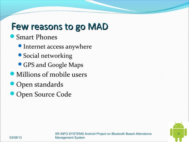 Srand022 bluetooth based attendance management system | PPT